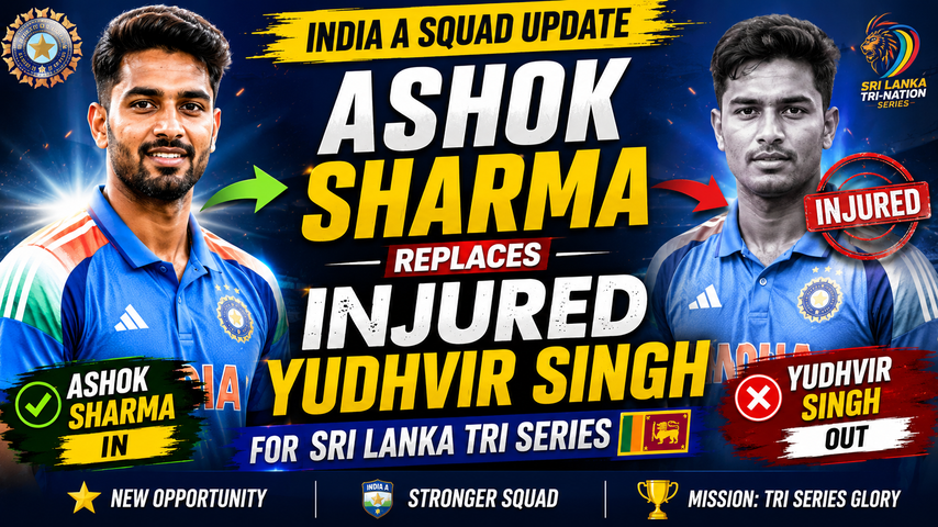 India A Squad Update Ashok Sharma Replaces Injured Yudhvir Singh for ...
